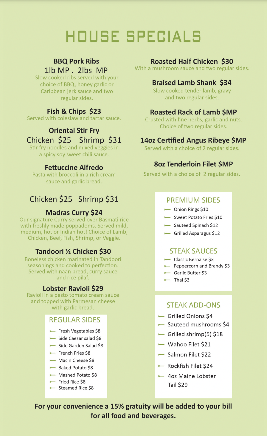 Main Restaurant Menu – Divots
