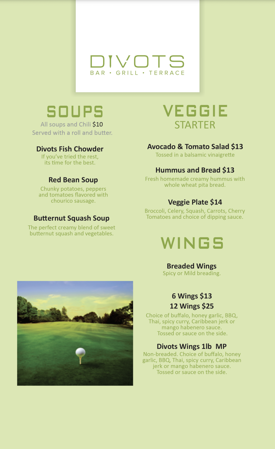Main Restaurant Menu – Divots