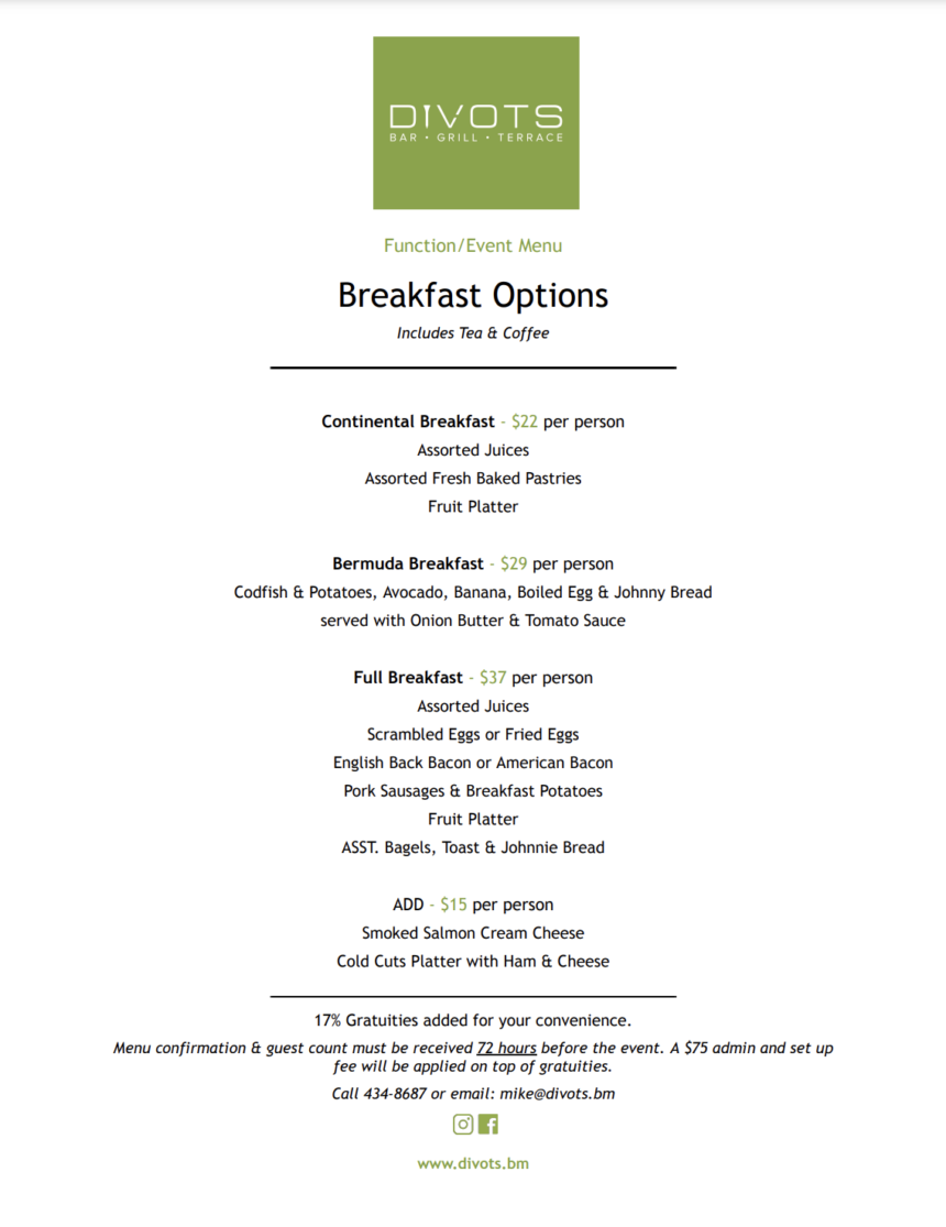 Buffet Menu – Divots