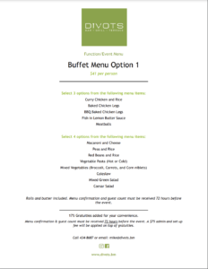 Buffet Menu – Divots