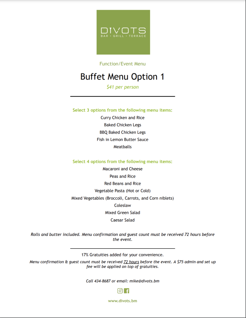 Buffet Menu – Divots
