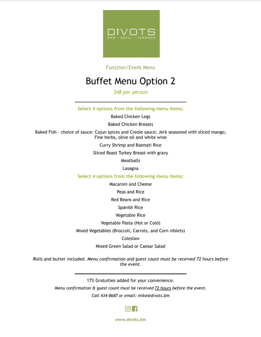 Buffet Menu – Divots