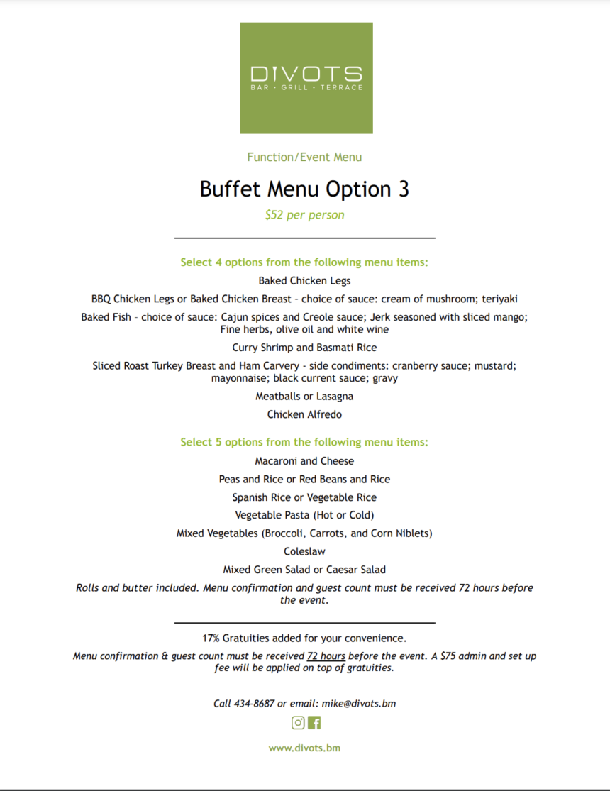 Buffet Menu – Divots