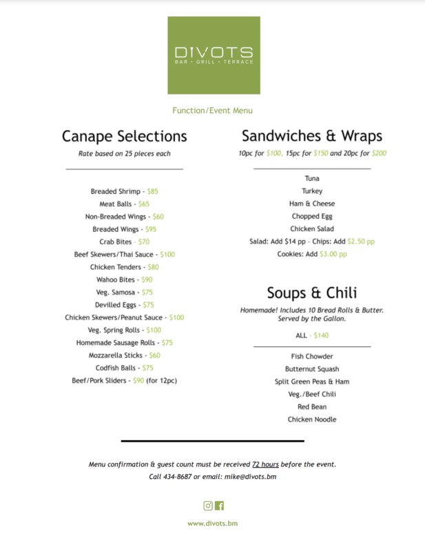 Catering Menu – Divots