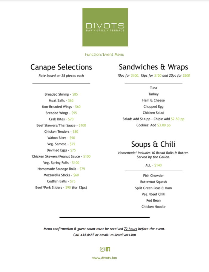 Catering Menu – Divots