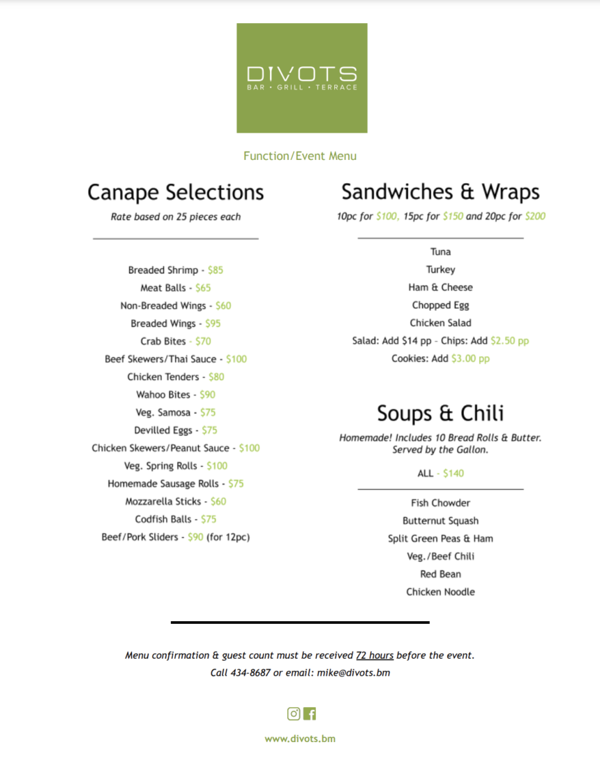 Buffet Menu – Divots