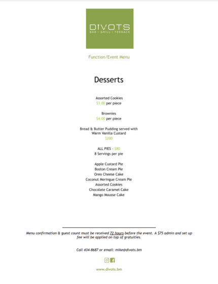 Buffet Menu – Divots