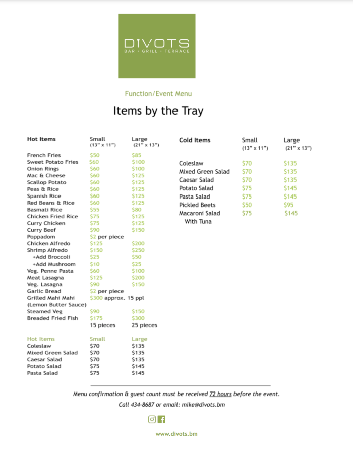 Catering Menu – Divots