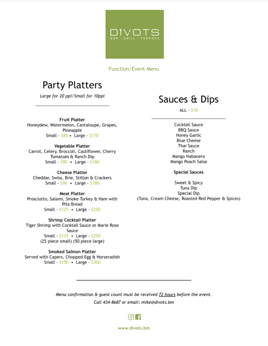 Catering Menu – Divots