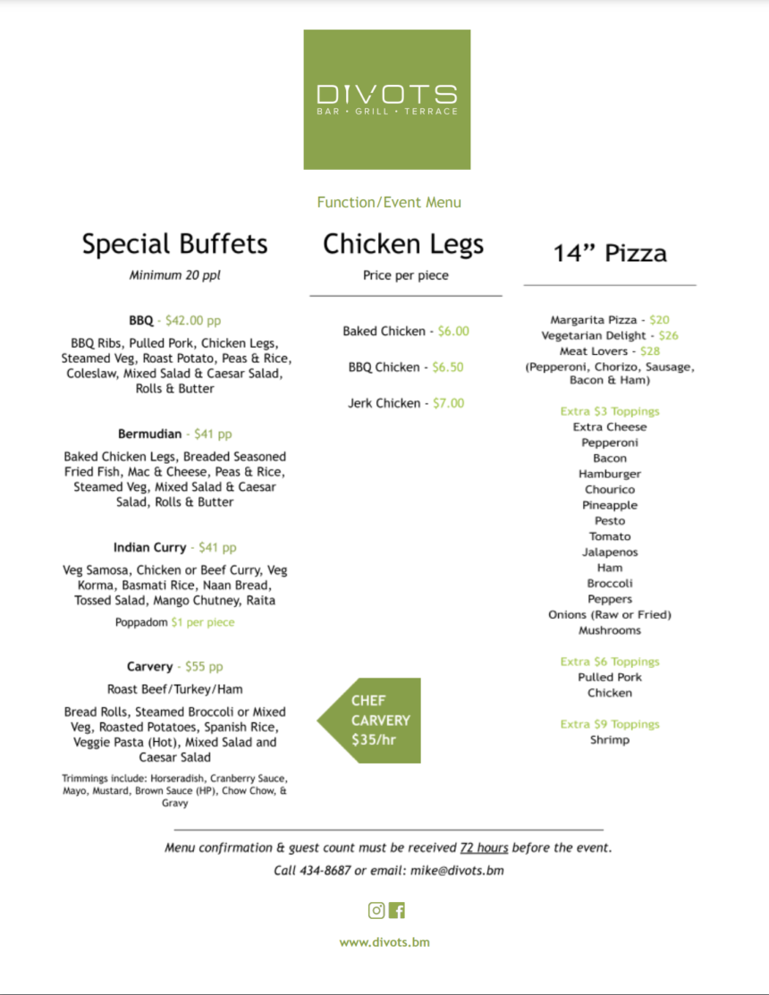 Buffet Menu – Divots