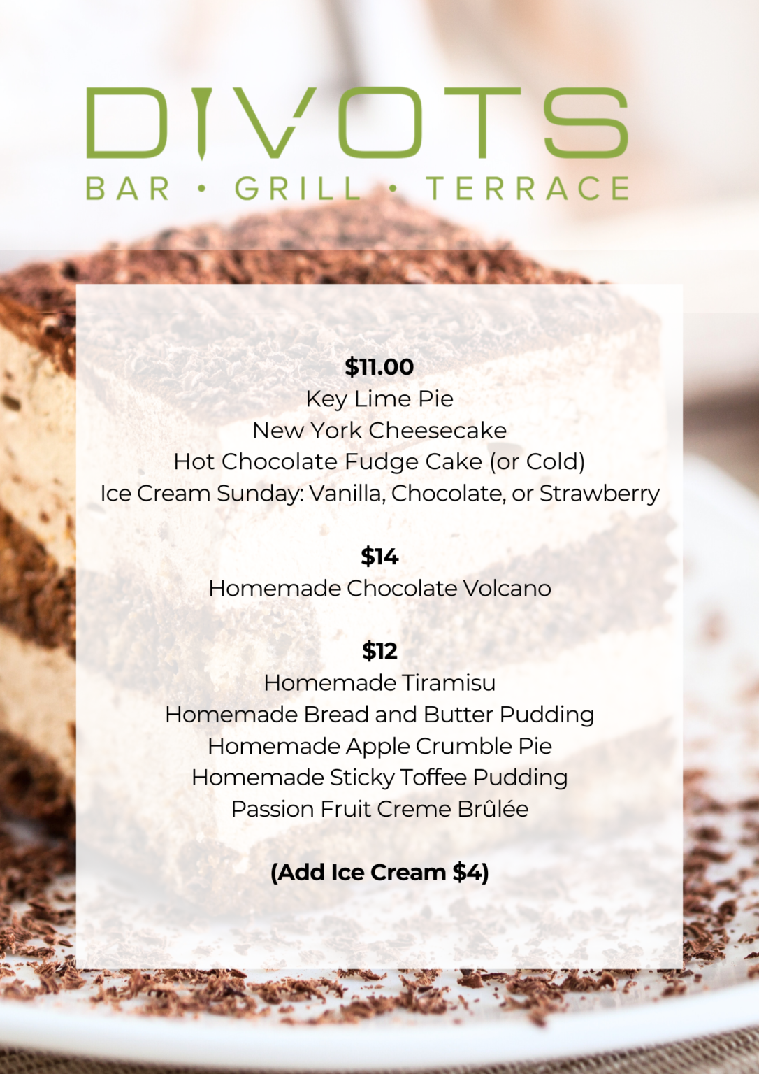 Main Restaurant Menu – Divots