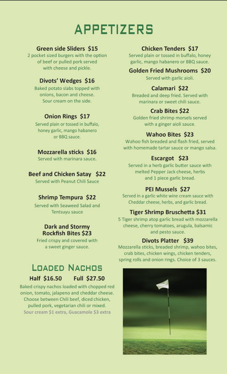 Main Restaurant Menu – Divots