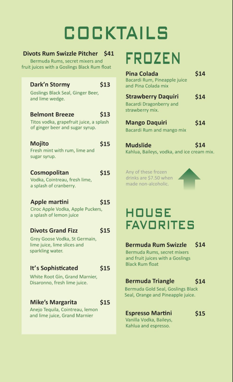 Main Restaurant Menu – Divots