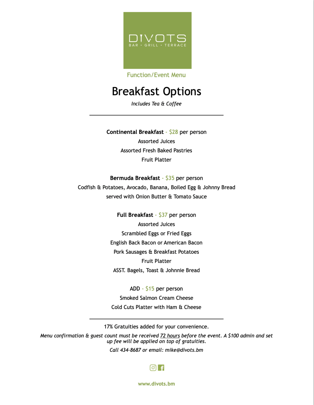 Buffet Menu – Divots