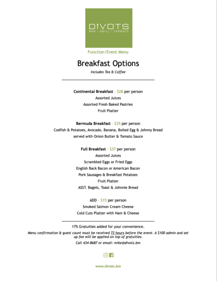 Buffet Menu – Divots