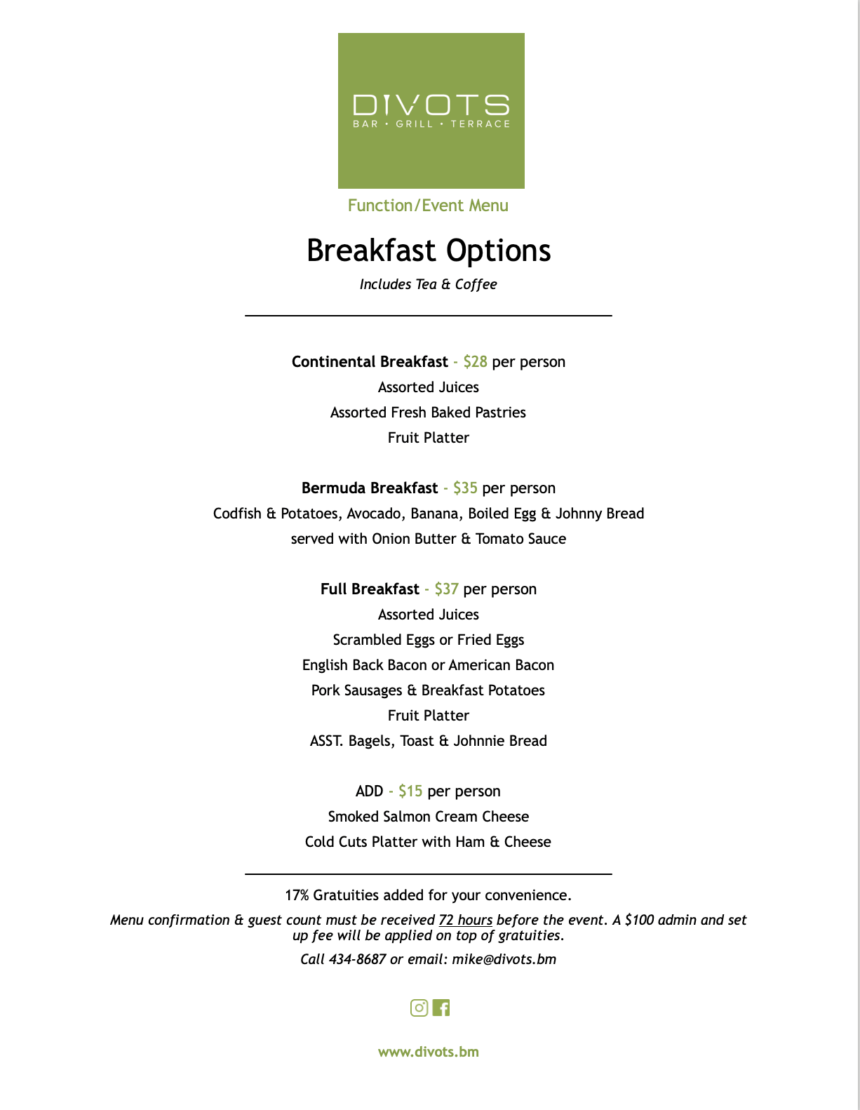 Buffet Menu – Divots