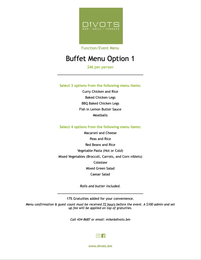 Buffet Menu – Divots