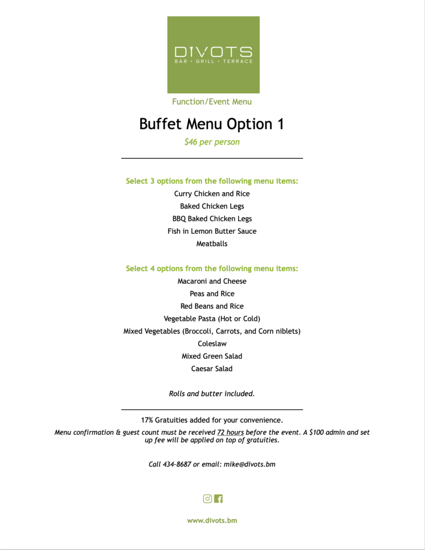 Buffet Menu – Divots