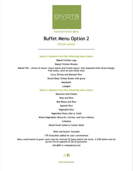 Buffet Menu – Divots