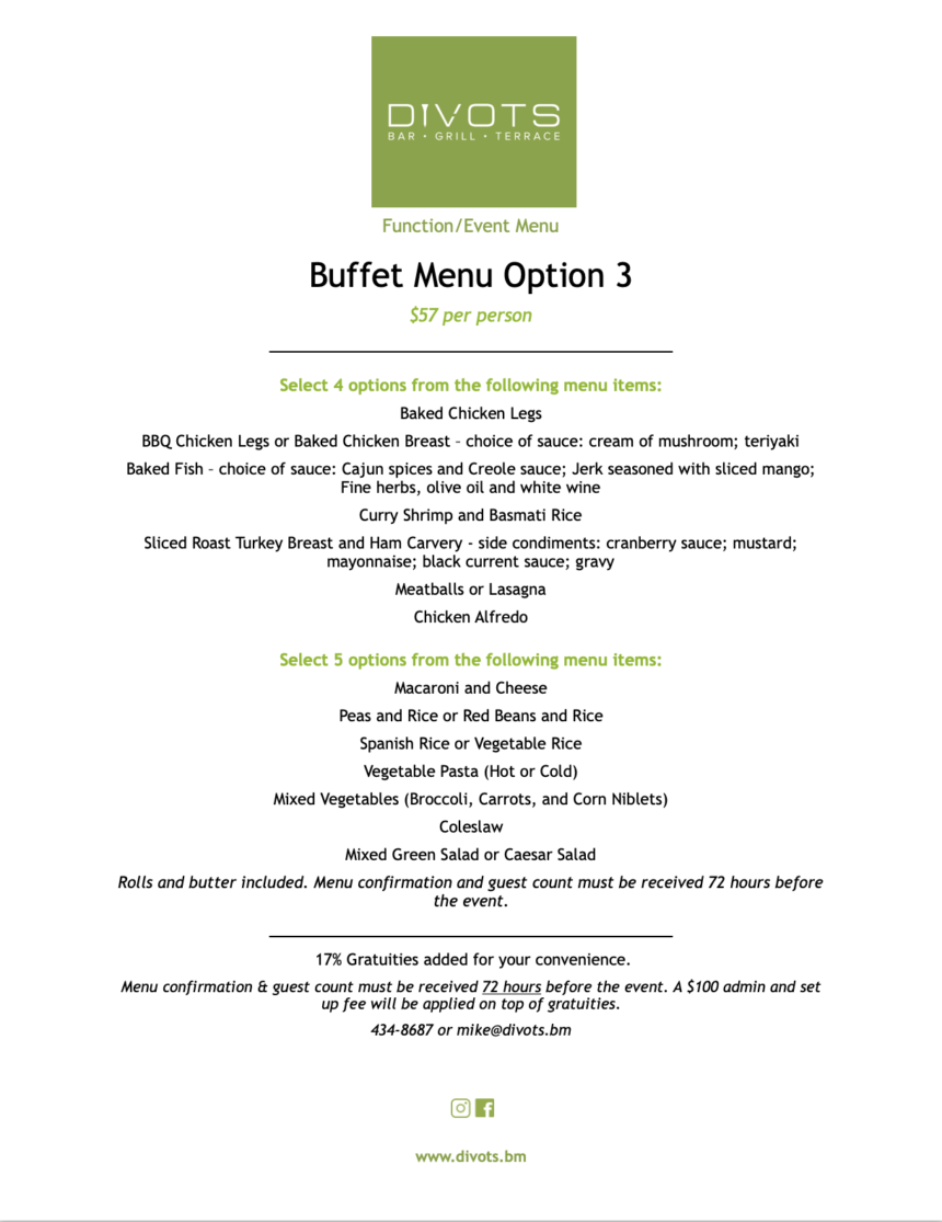 Buffet Menu – Divots