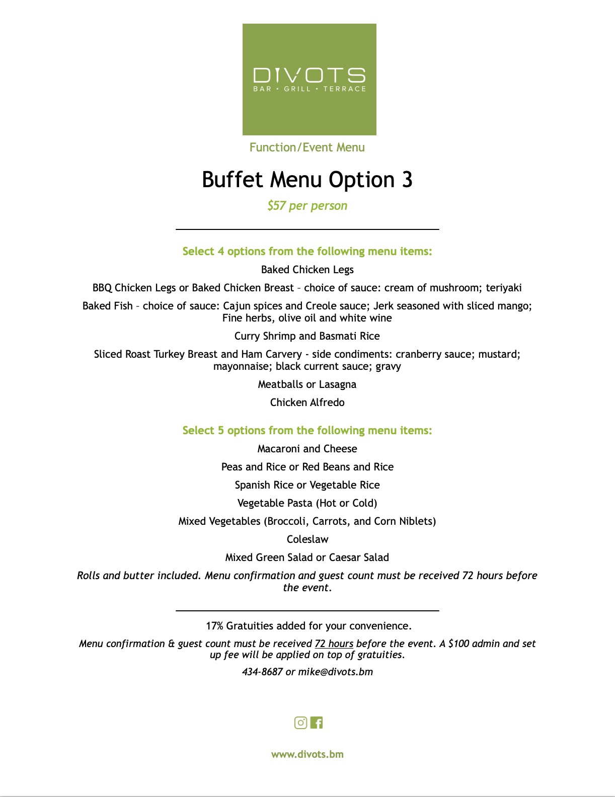 Buffet Menu – Divots