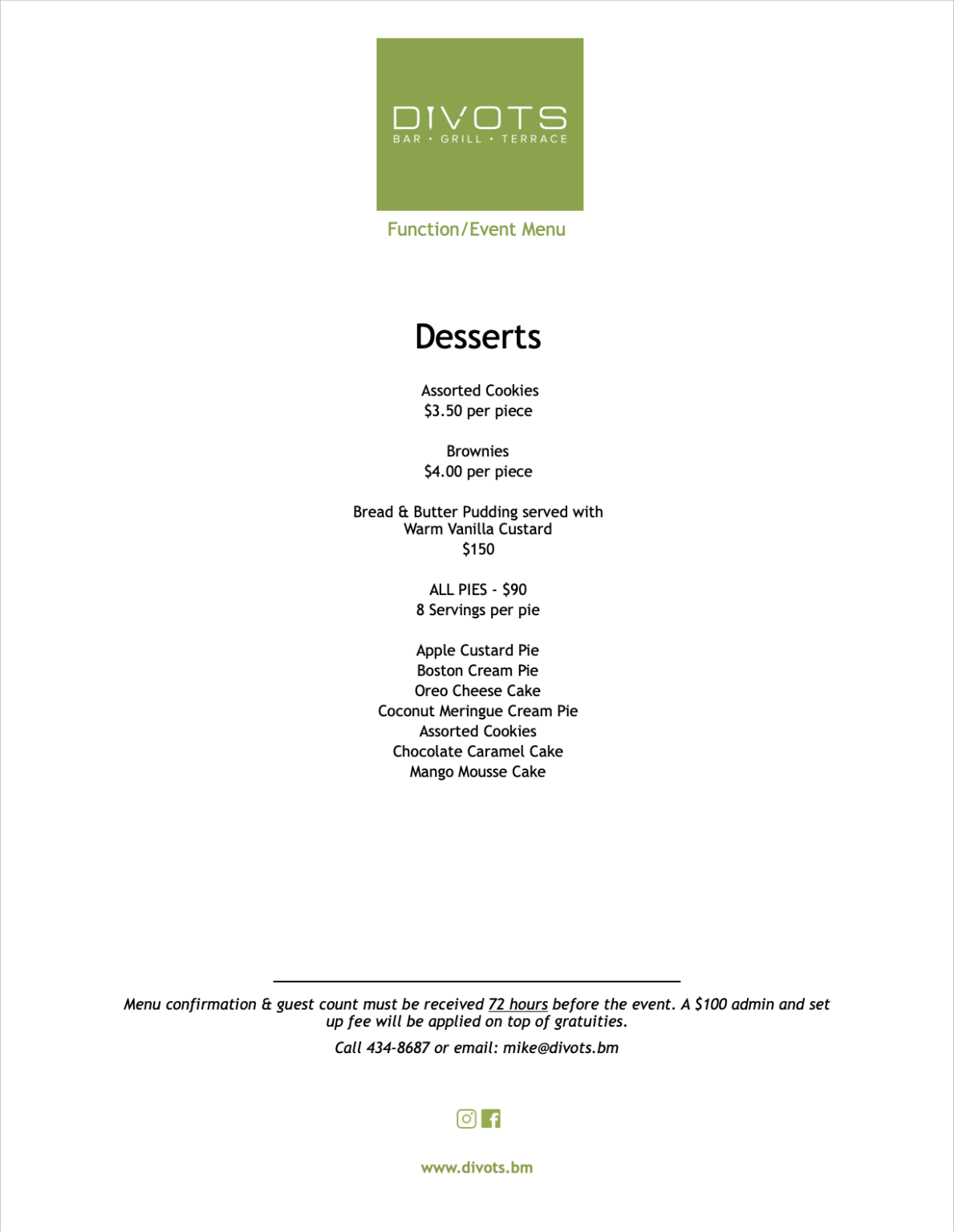 Buffet Menu – Divots