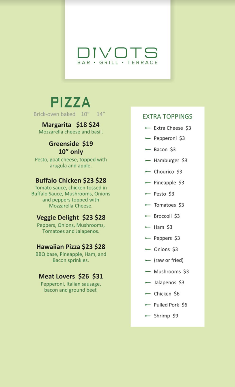 Main Restaurant Menu – Divots