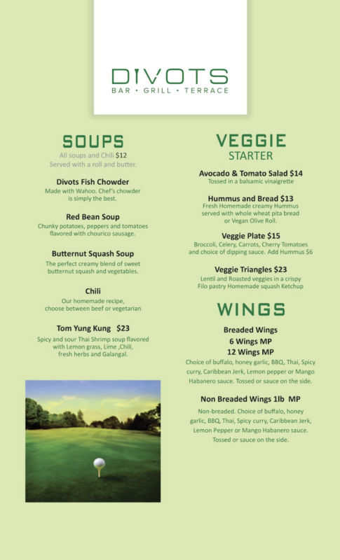 Main Restaurant Menu – Divots