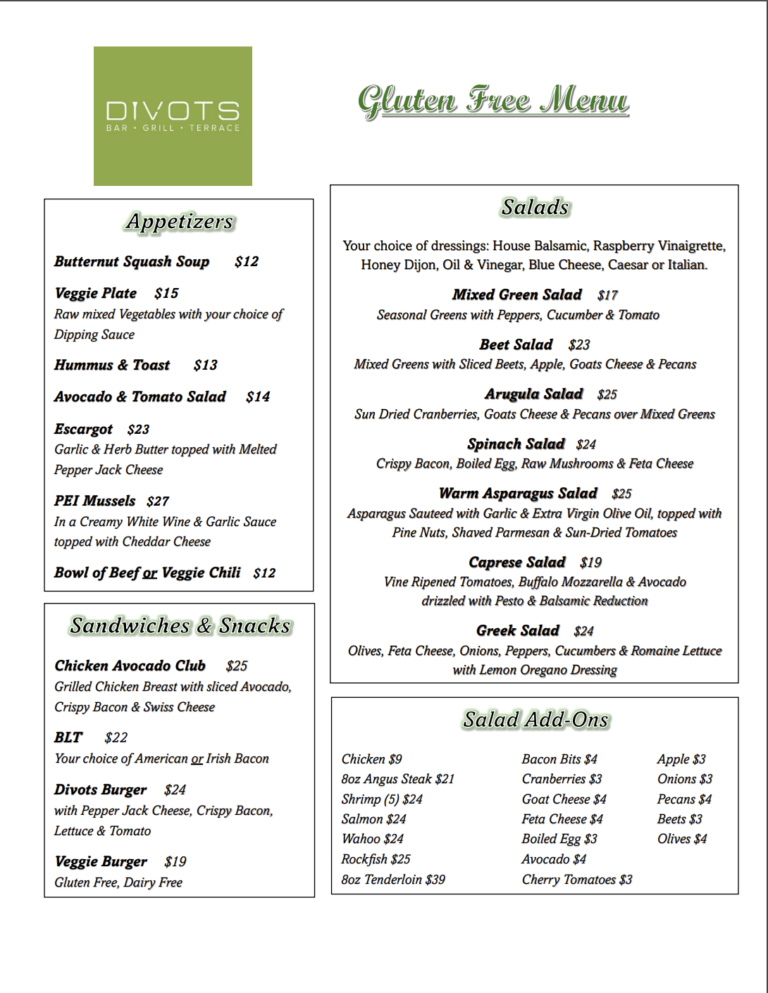 Main Restaurant Menu – Divots