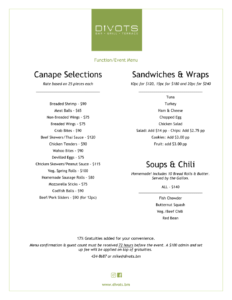 Buffet Menu – Divots