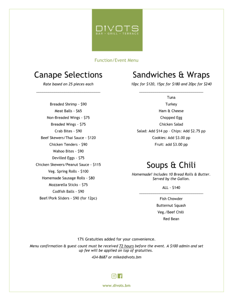 Buffet Menu – Divots
